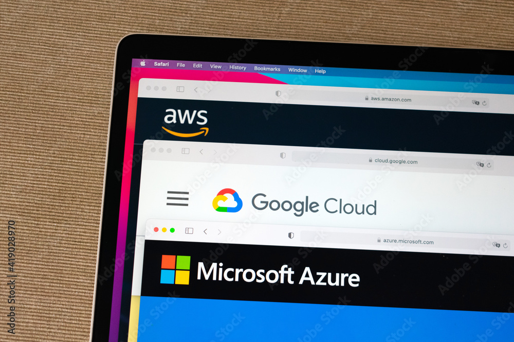 Amazon AWS, Google Cloud, and Microsoft Azure logos of competing cloud ...