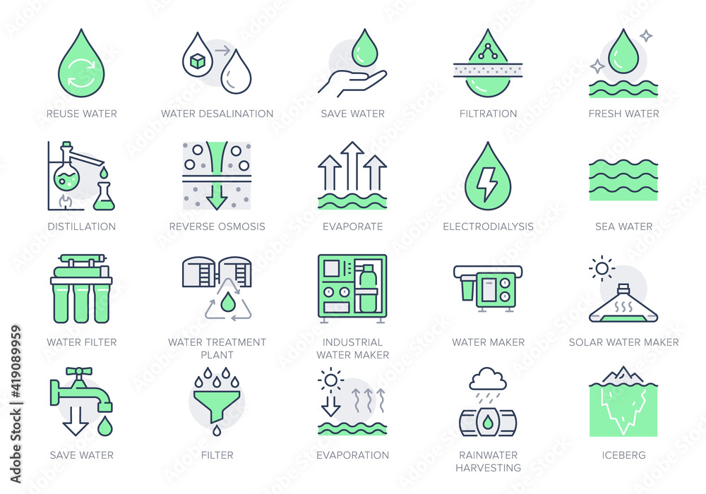 Rainwater harvesting line icons. Vector illustration include icon ...