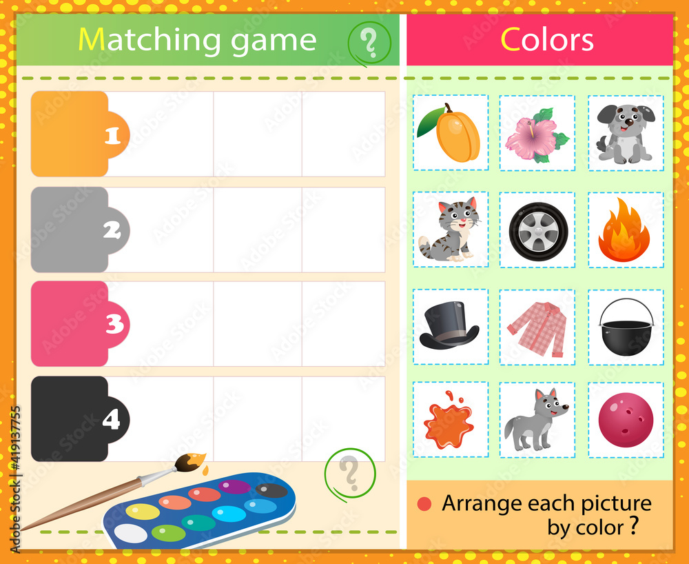 Match by color. Puzzle for kids. Matching game, education game for ...