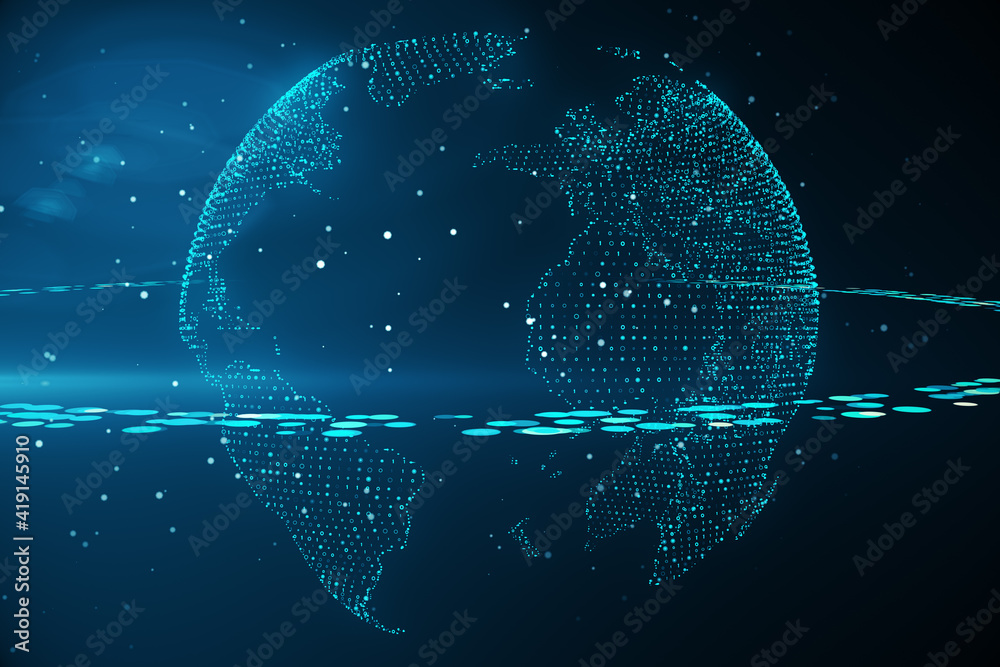 Digital transformation and telecommunication concept with earth planet ...