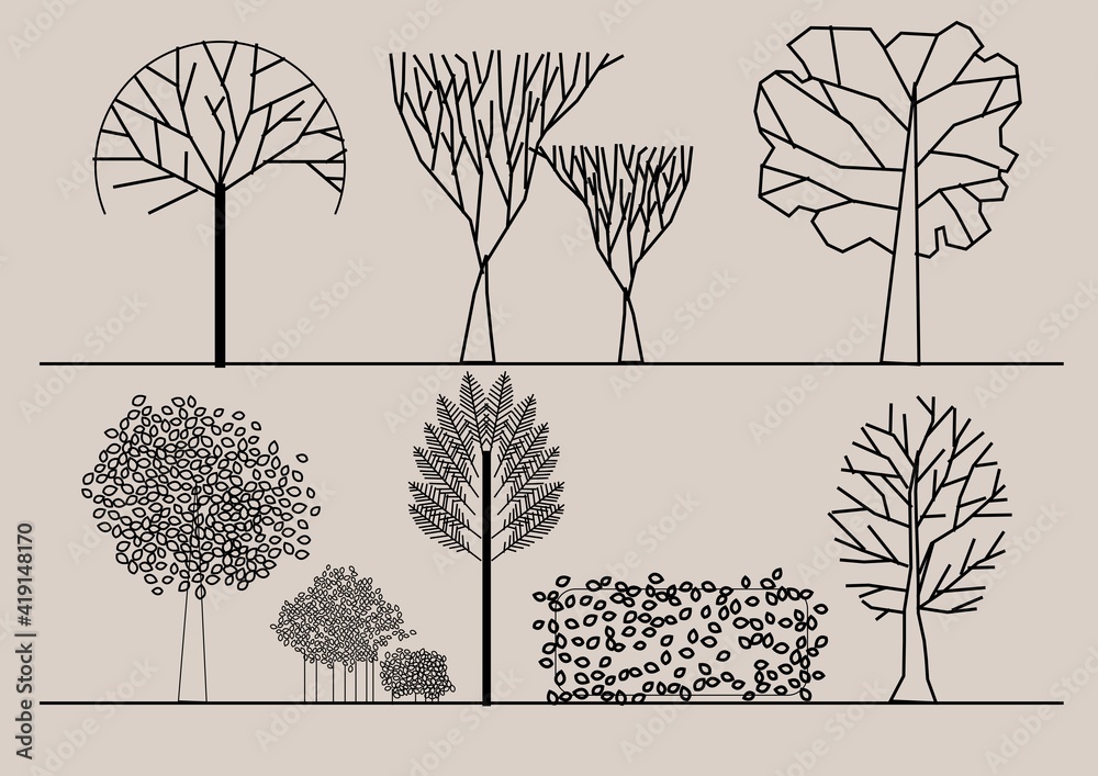Vector CAD Blocks style Trees in plan architecture presentation Stock ...