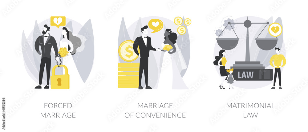 Vetor Family law abstract concept vector illustration set. Forced ...
