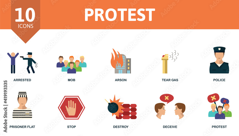 Protest icon set. Contains editable icons protest theme such as mob ...