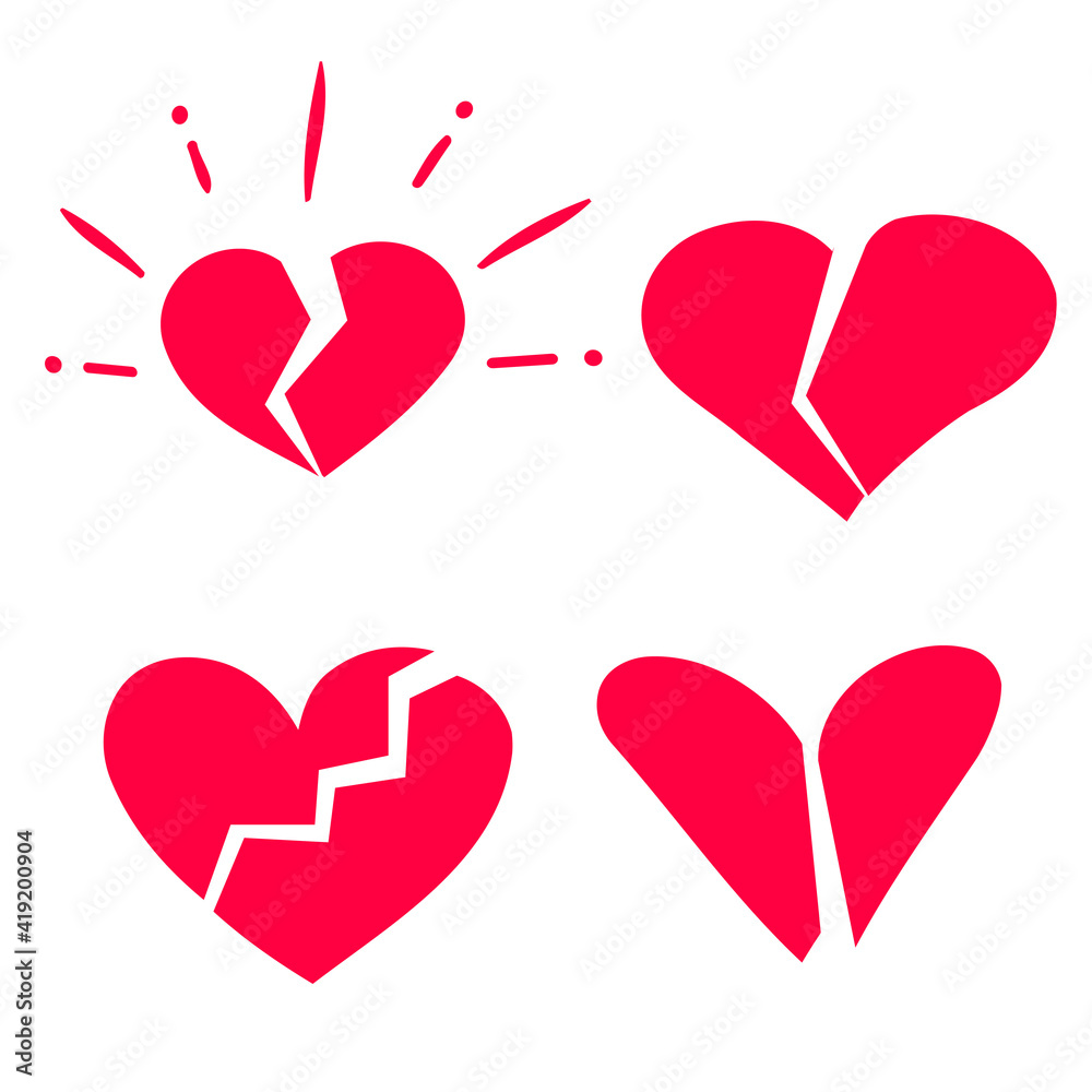 Broken heart icon doodle hand drawn style vector set illustration ...