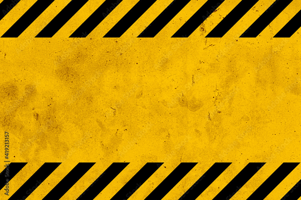 Grunge yellow and black diagonal stripes. Industrial warning background, warn caution ...