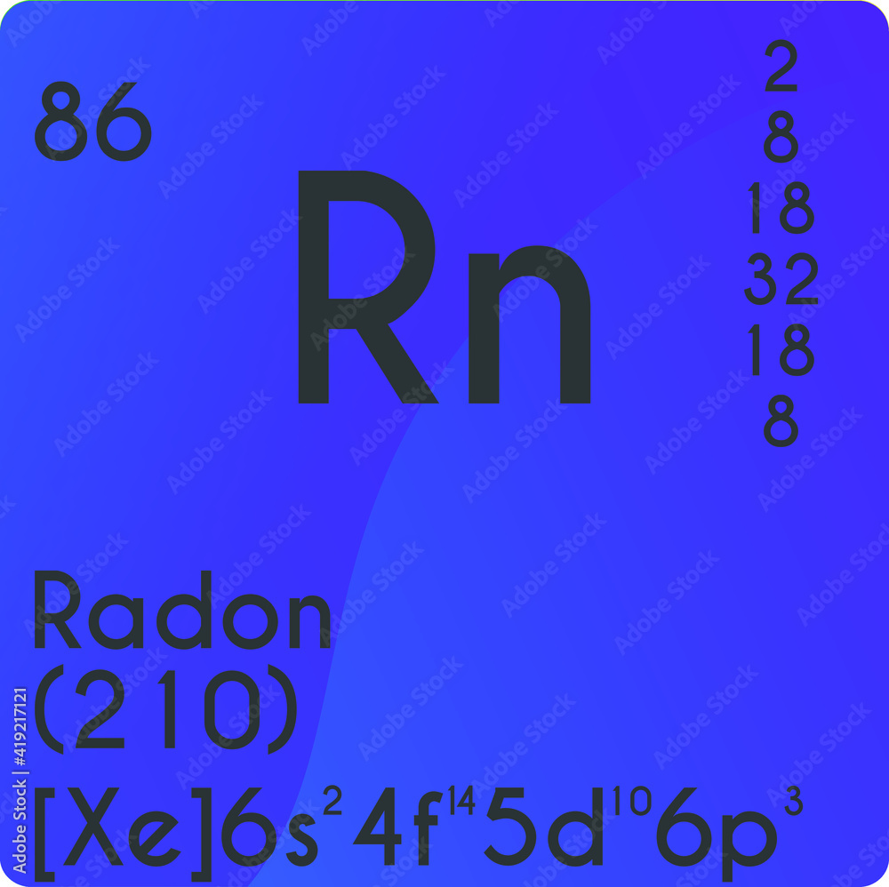 Radon Rn Noble gas Chemical Element vector illustration diagram, with ...