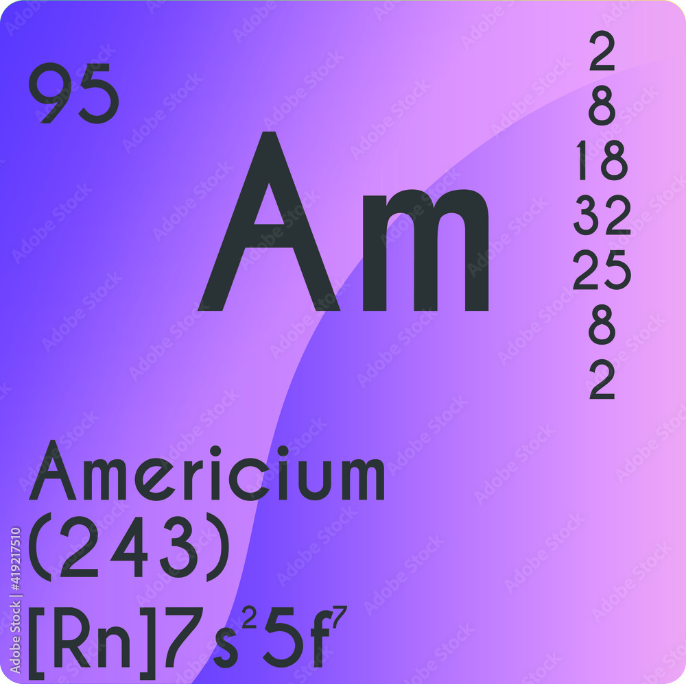 Americium Am Actinoid Chemical Element vector illustration diagram, with atomic number, mass and ...