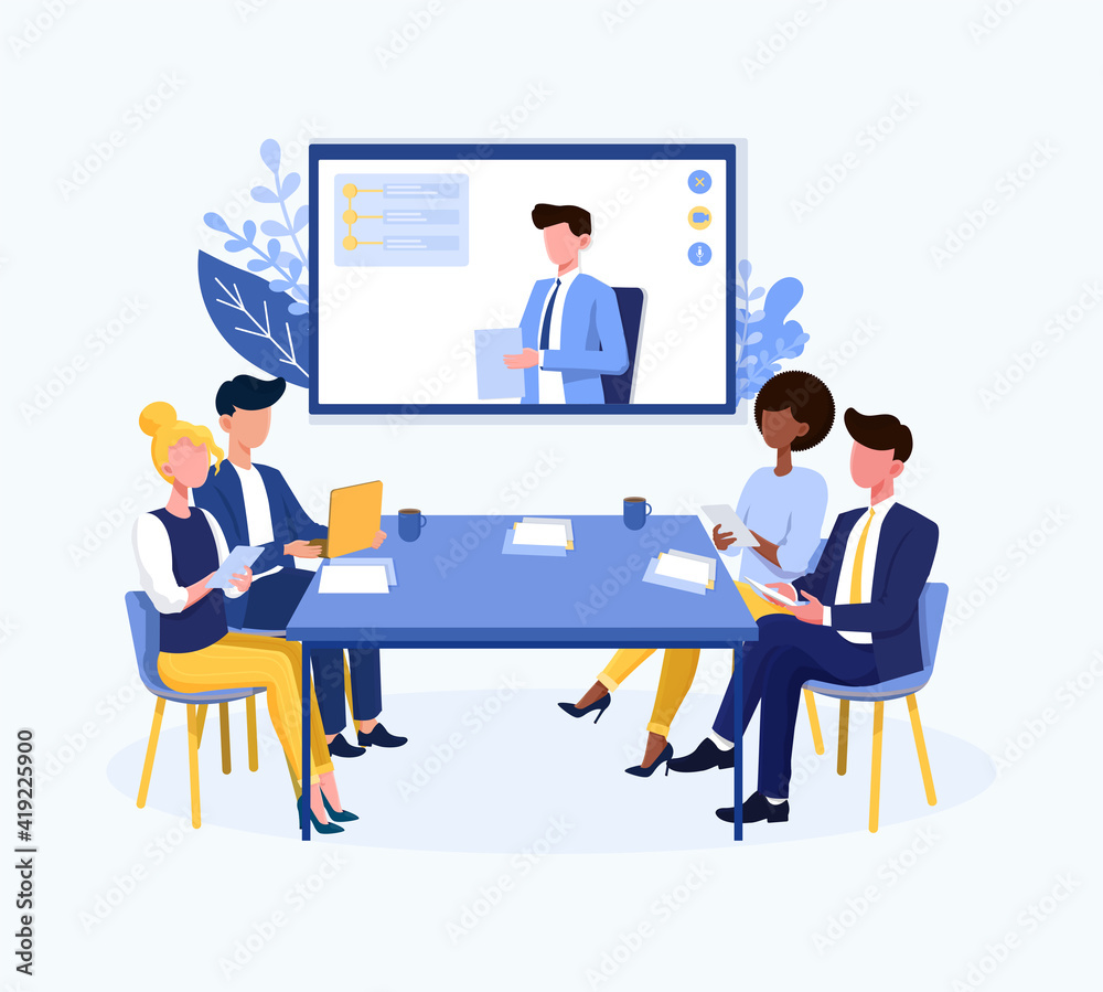 Video conference theme and multiracial business team in online call ...