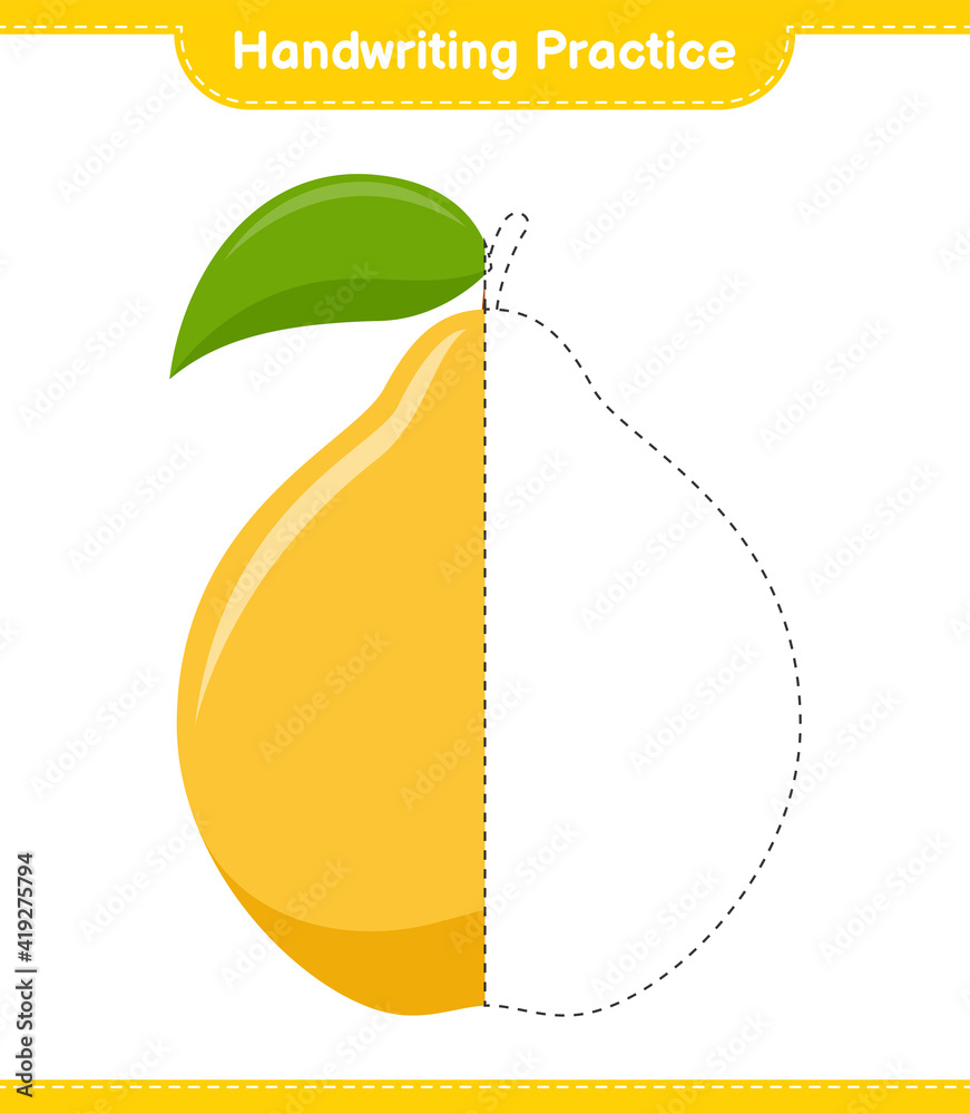 Handwriting practice. Tracing lines of Quince. Educational children ...