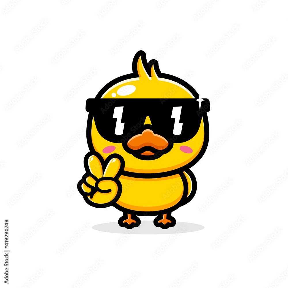 cute and cool duck animal cartoon character design wearing sunglasses ...