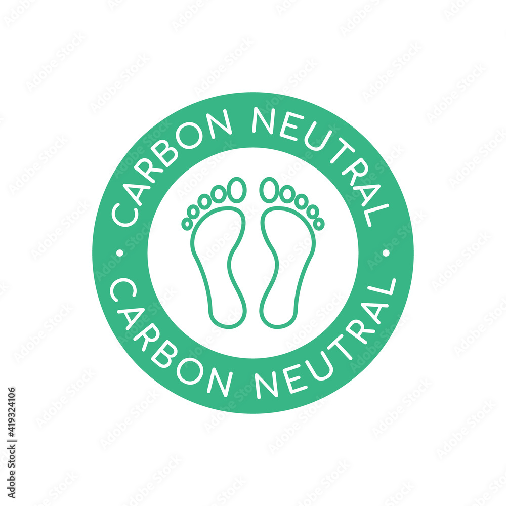 Carbon neutral footprint sign. Green CO2 footprints in circle. Carbon neutral label. Two feet ...