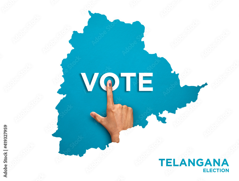 VOTE FOR INDIA TELANGANA , male Indian Voter Hand with voting sign or ...