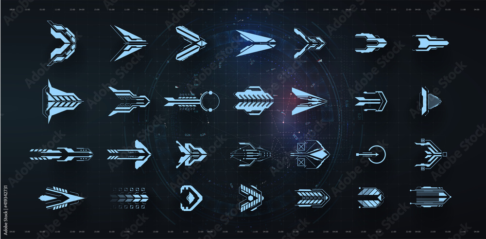 Set of futuristic arrows. Futuristic interface hud design elements APP, UI UX KIT design. Arrows ...