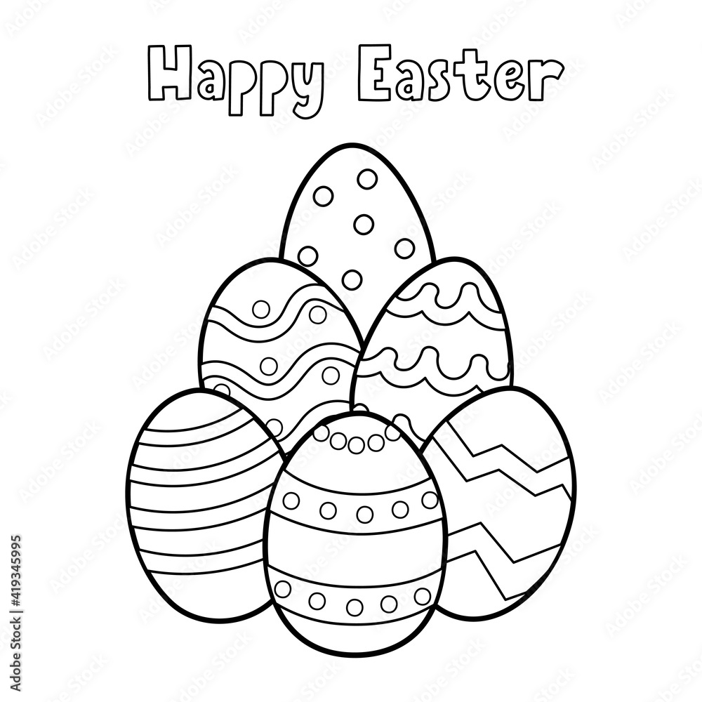 Stock-Vektorgrafik „Happy Easter coloring page for kids with eggs ...