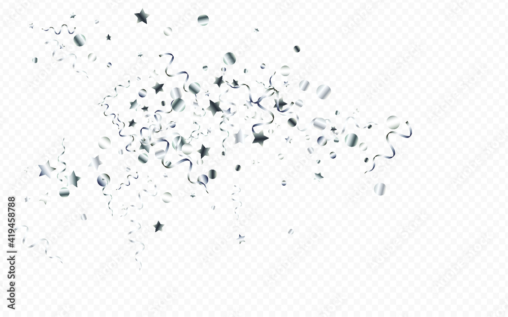Silver Confetti Falling Vector Transparent Background. Shiny Streamer ...