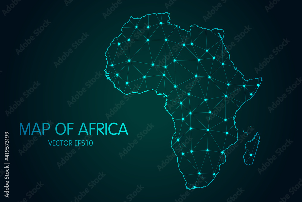 Map of Africa - With glowing point and lines scales on The dark gradient background, 3D mesh ...