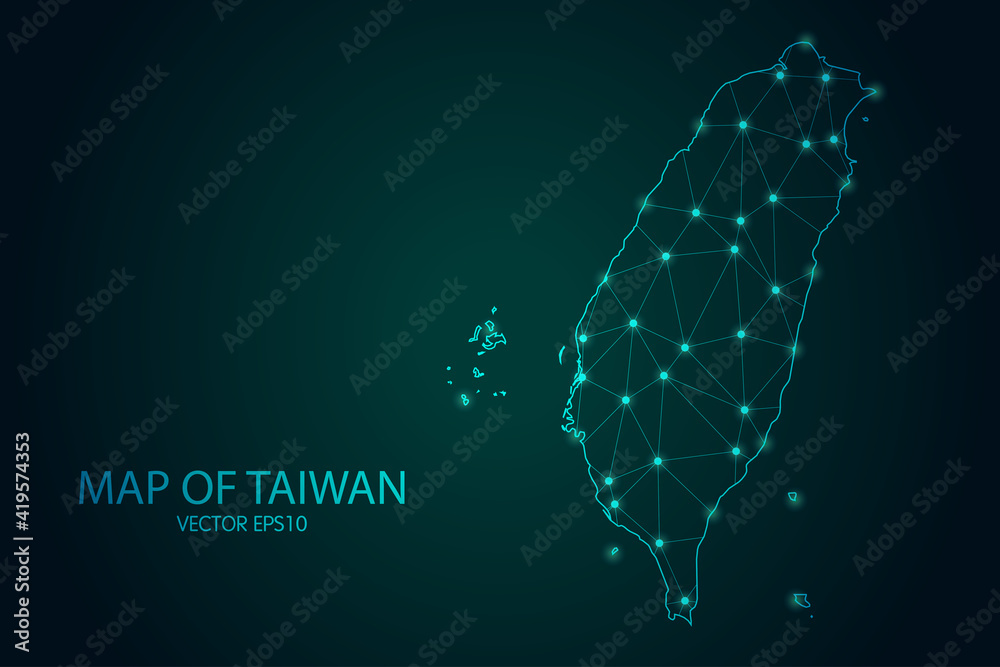 Map of Taiwan - With glowing point and lines scales on The Dark ...