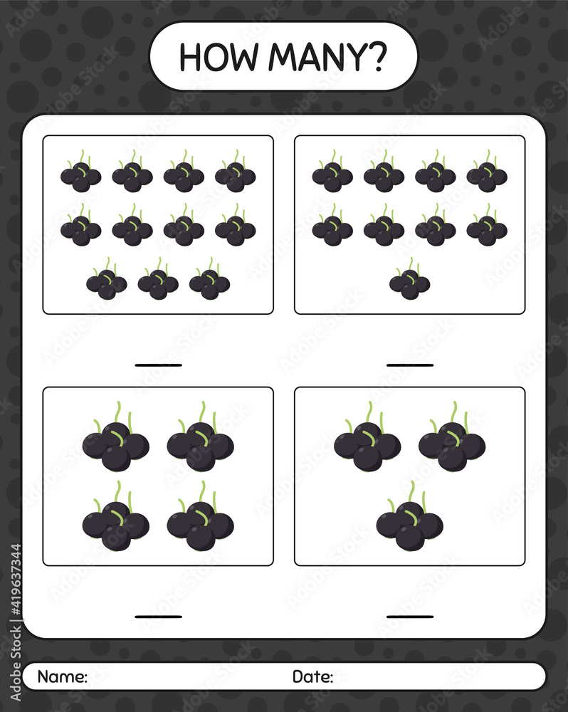 How many counting game with farkleberry worksheet for preschool kids ...