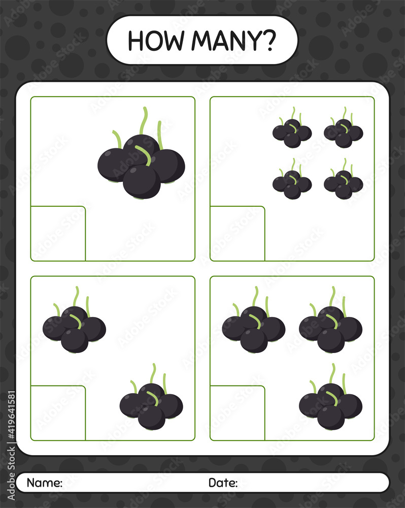 Стоковий вектор How many counting game with farkleberry worksheet for ...