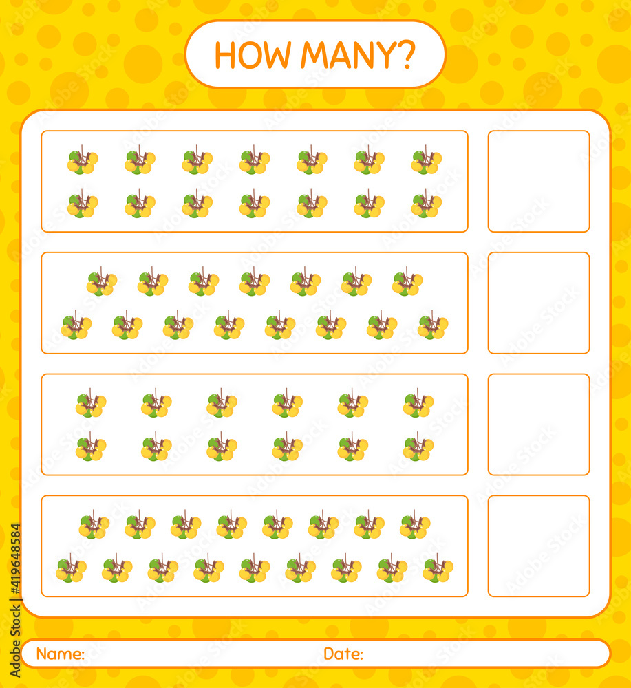 How many counting game with nance worksheet for preschool kids, kids ...