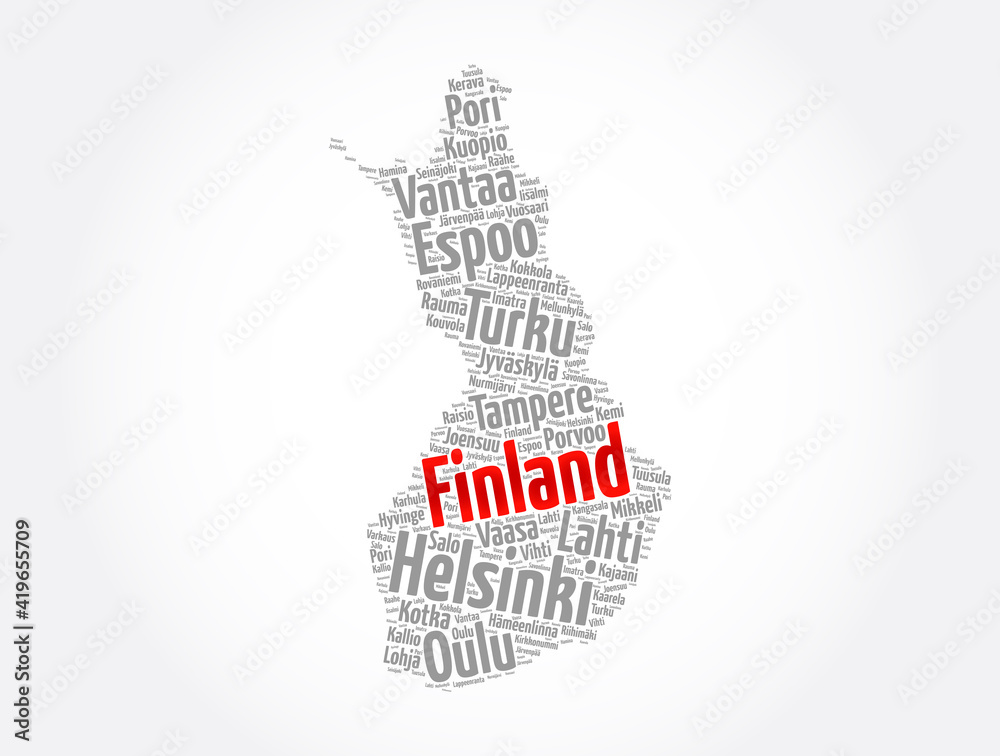 List of cities and towns in Finland, map word cloud collage, business ...