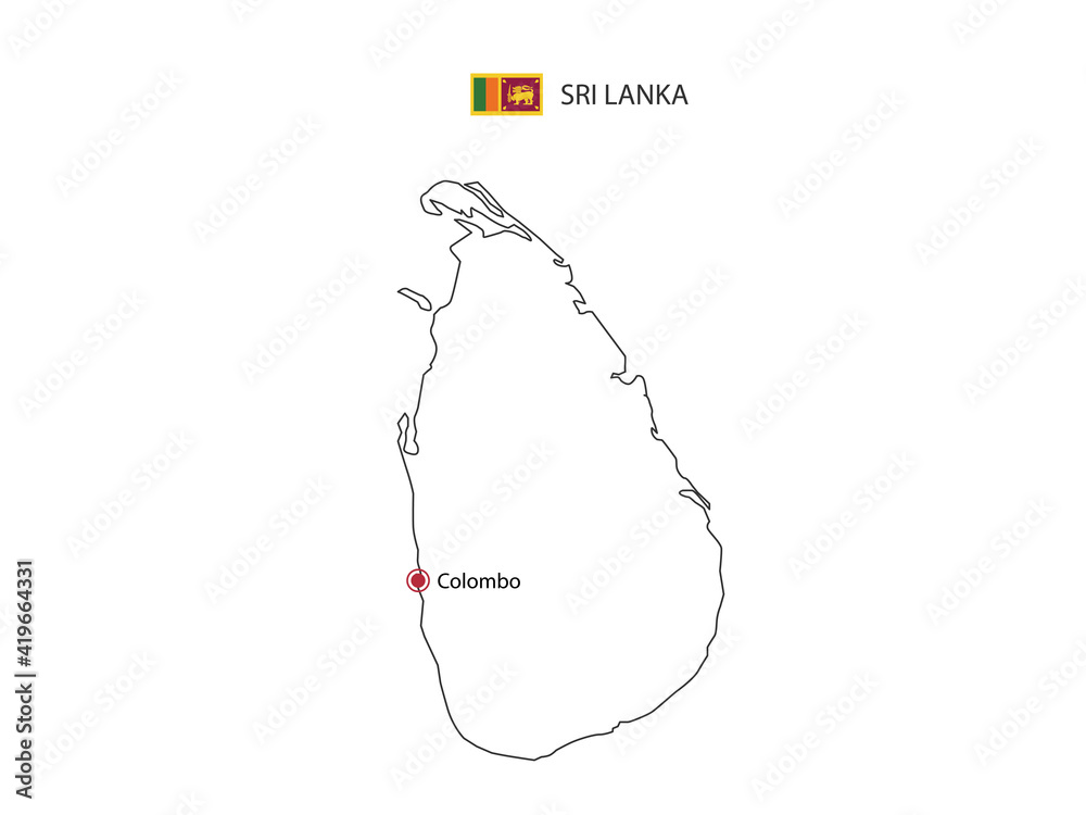 Hand draw thin black line vector of Sri Lanka Map with capital city ...