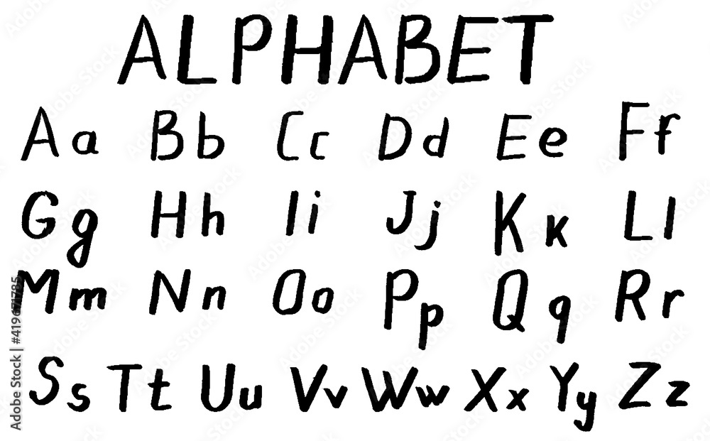 Set of letters. Hand drawn alphabet. Black letters on white background ...