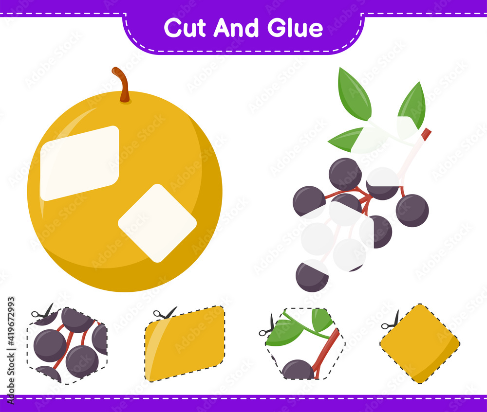 Cut and glue, cut parts of Fruits and glue them. Educational children ...