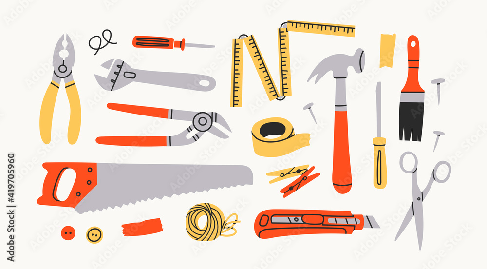 Various working Tools. Different instruments. Construction, Building ...