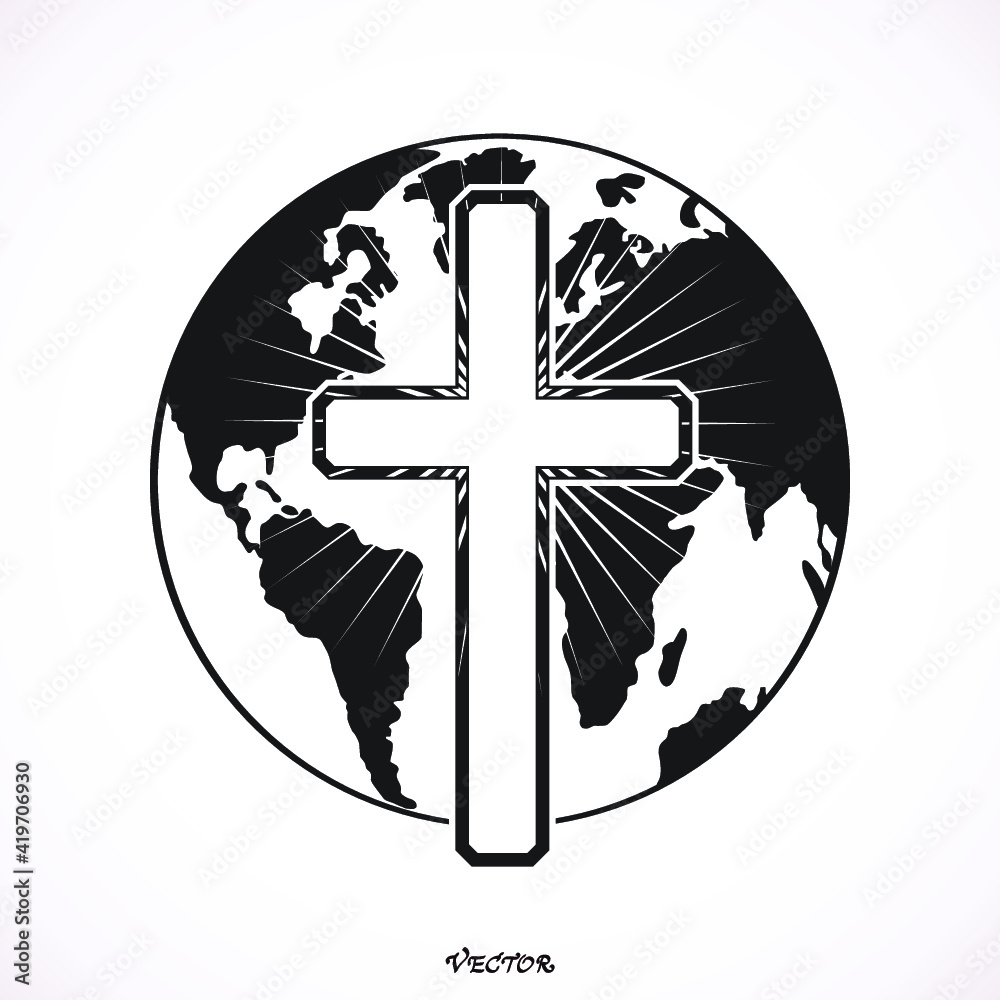 Christian cross icon with globe Earth. Vector illustration. Globe Earth ...