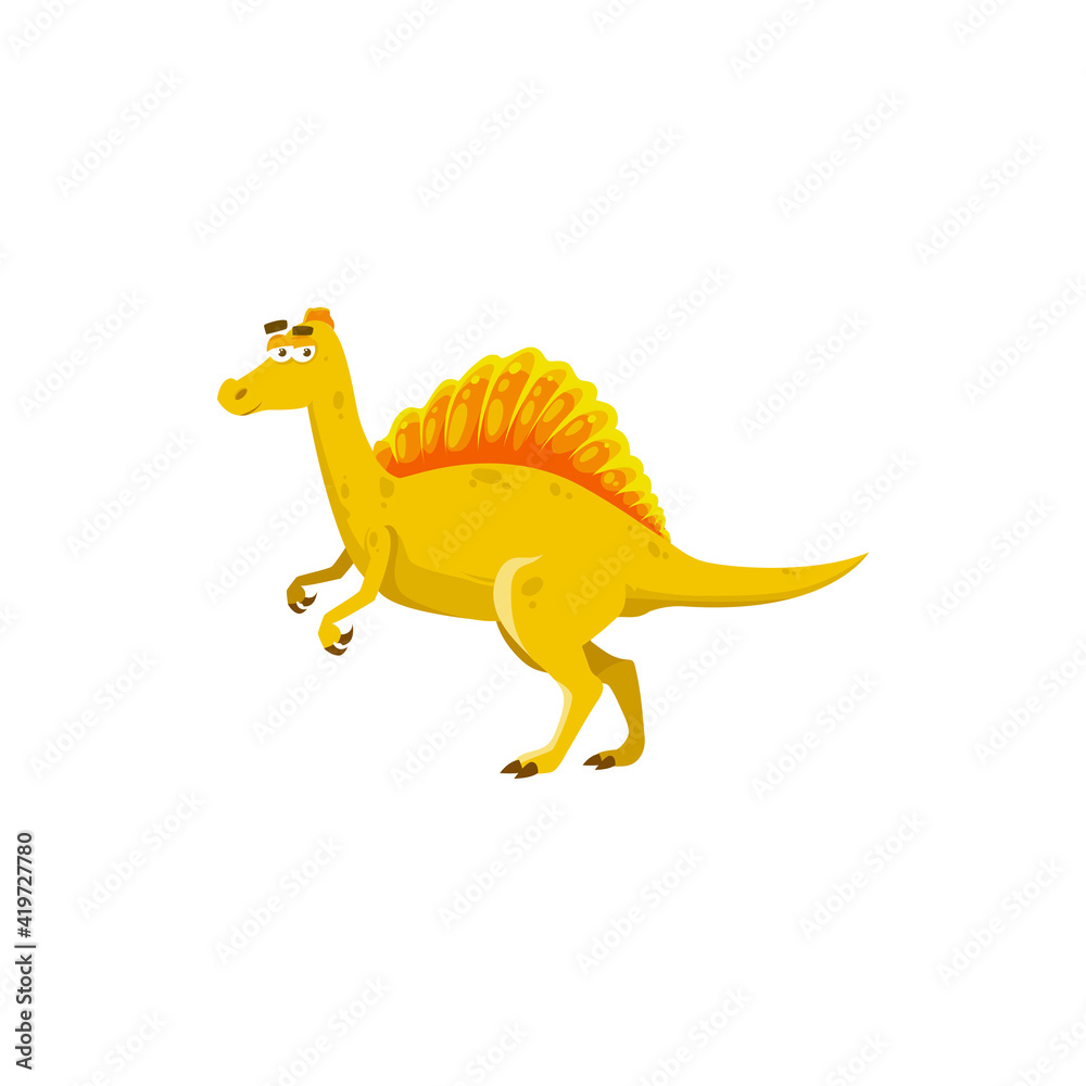 Spinosaurus dino with tall neural spines growing on back isolated ...