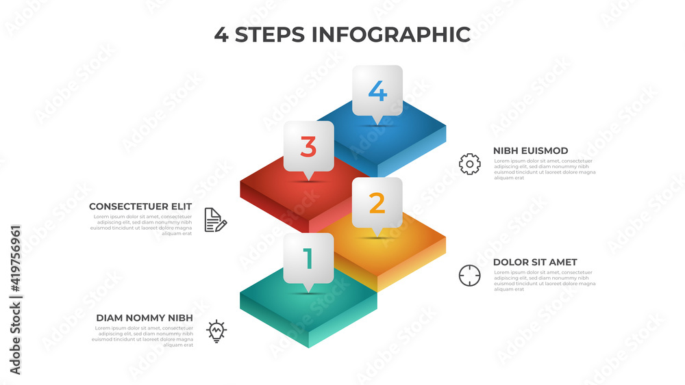 4 steps infographic element template with 3 stack of stairs, layout ...