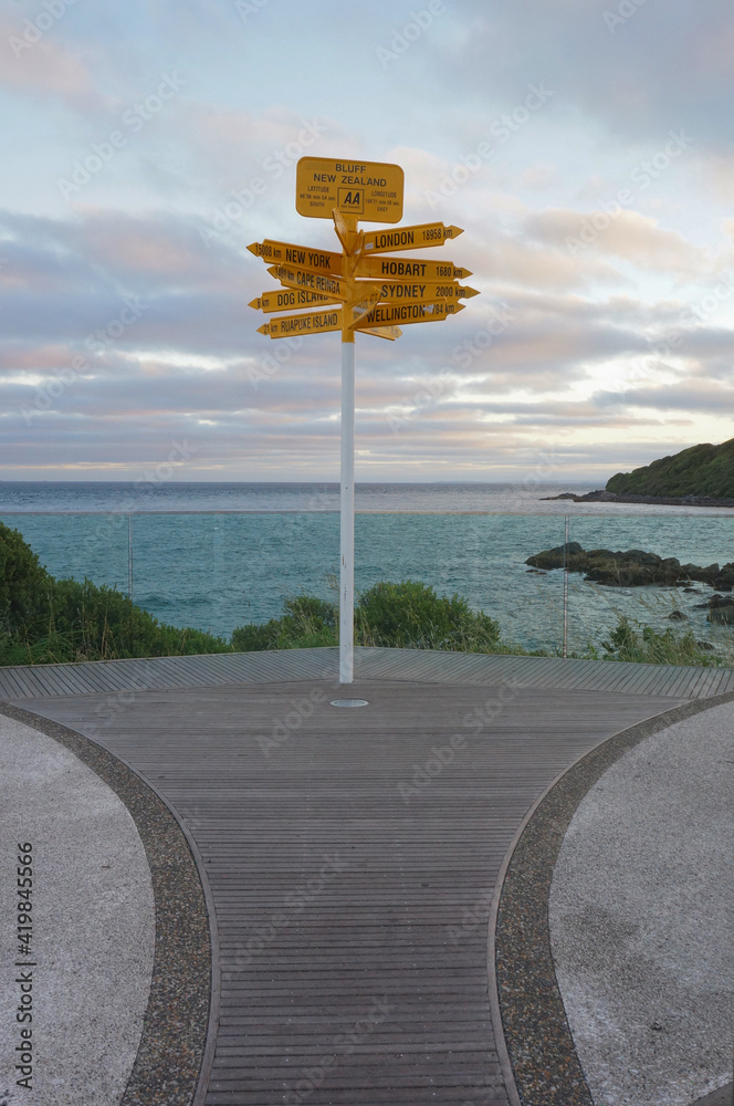 Global Signpost in Stirling Point showing direction and distance to ...