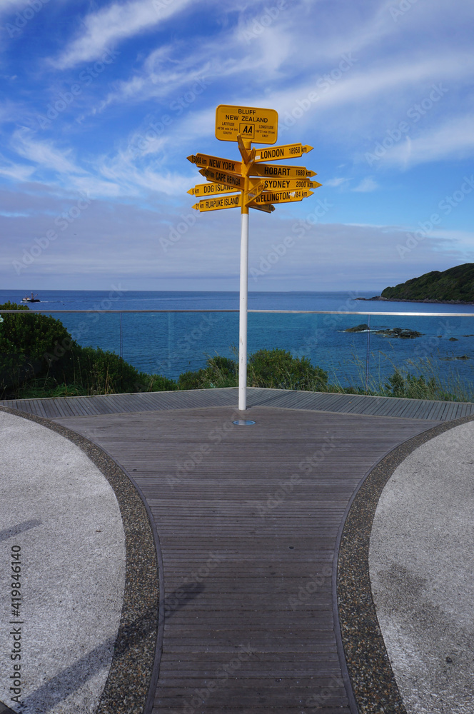 Global Signpost in Stirling Point showing direction and distance to ...