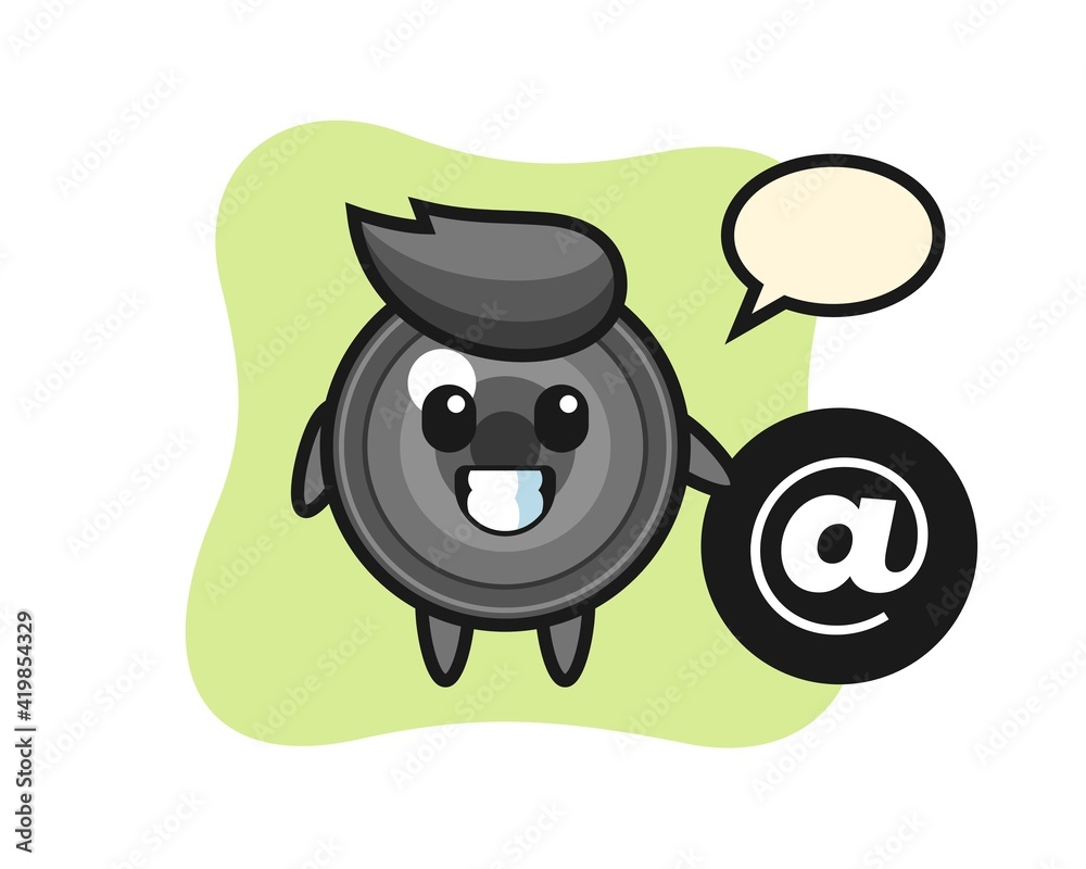 Cartoon illustration of camera lens standing beside the At symbol Stock ...