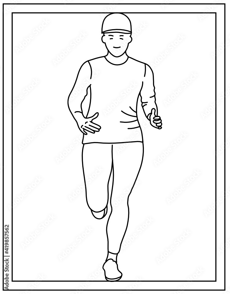 Vector de Stock Jogging drawing in coloring page design template ...