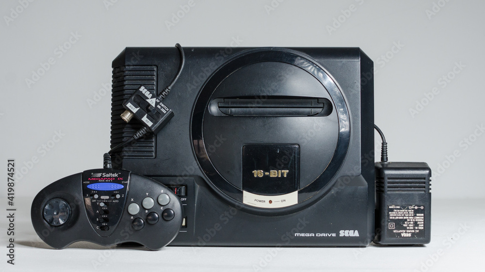london, uk, 02.03.2021 Sega megadrive 16 bit Console with power adaptor ...