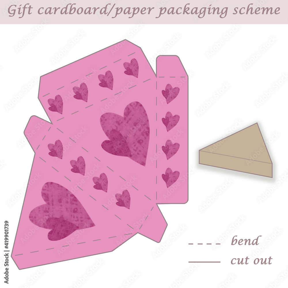 Triangle shaped printable packaging and wrapping scheme box for gifts ...
