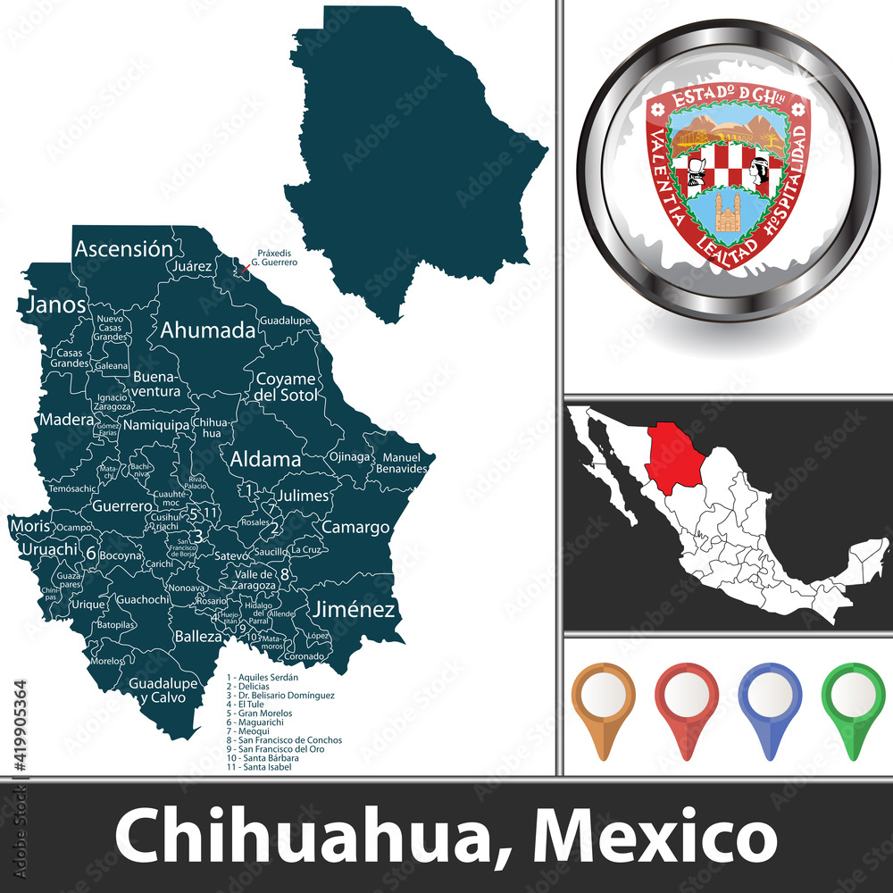 Map of Chihuahua, Mexico Stock Vector | Adobe Stock