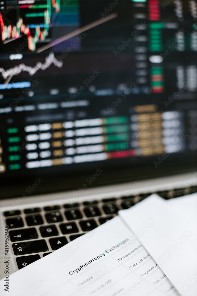 crypto currency exchanges list with trading platform background ...