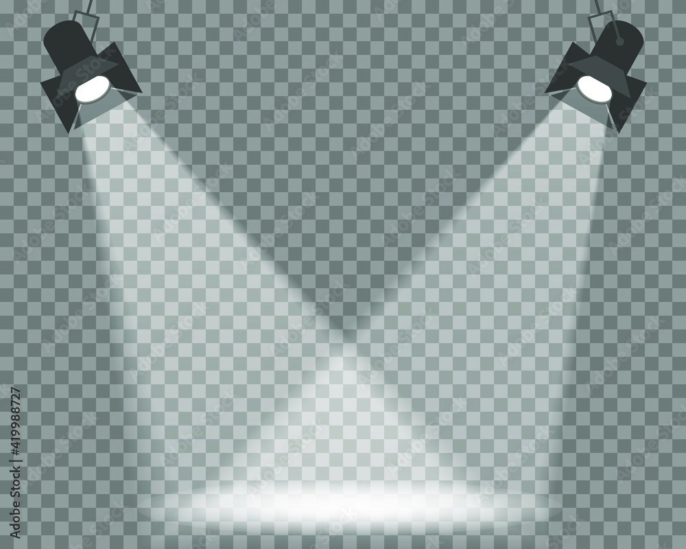 White scene on with spotlights. Spotlights with bright lights on ...