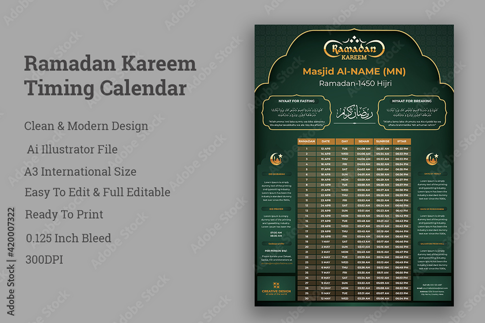 Vector de Stock Ramadan Kareem Timing Calendar, Iftar & Sehri, Iftar ...