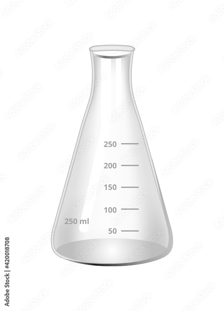 Image vectorielle Stock Vector illustration of a transparent narrow neck erlenmeyer flask 250 ml ...
