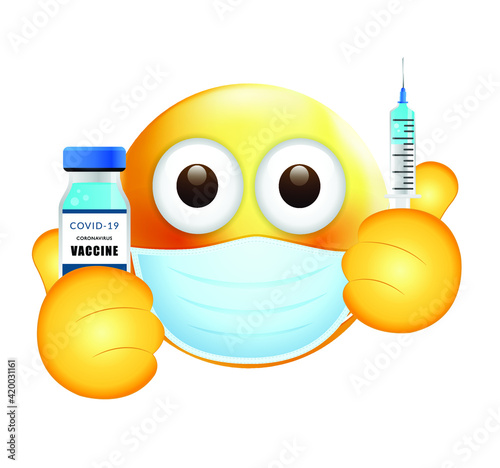 High quality emoticon on white background. Emoji with Vaccine and ...