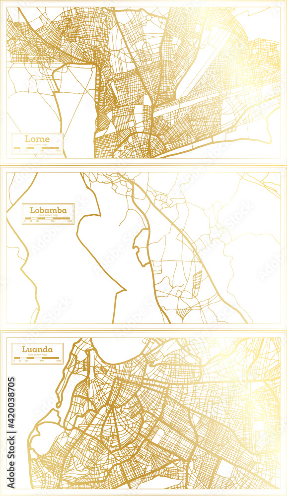 Lobamba Swaziland, Luanda Angola and Lome Togo City Map Set. Stock ...