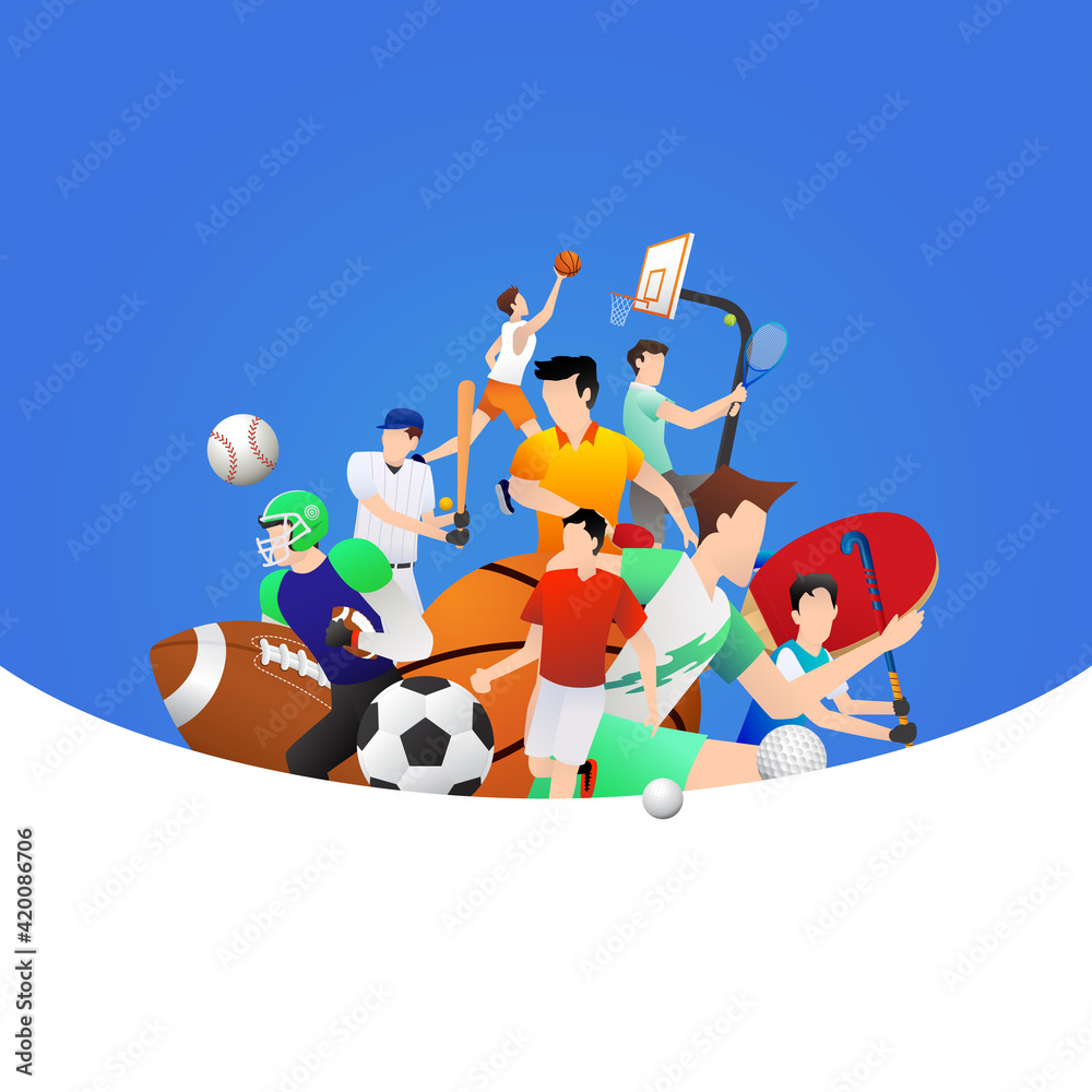Vector illustration of sports background design with sport players in ...