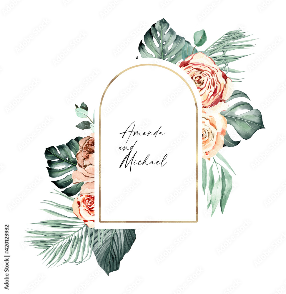 Illustration Stock Boho tropical flowers clipart, Watercolor boho roses ...