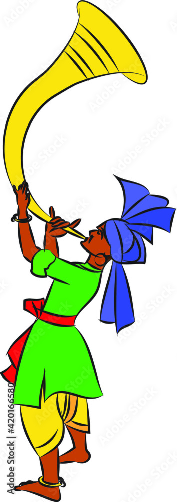 Tutari (traditional) or trumpet player from Maharashtra performing on ...