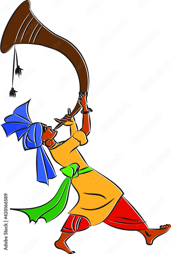 Tutari (traditional) or trumpet player from Maharashtra performing on ...