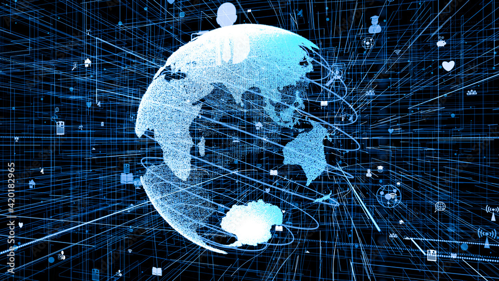 Global online internet network and internet of things IOT concept ...